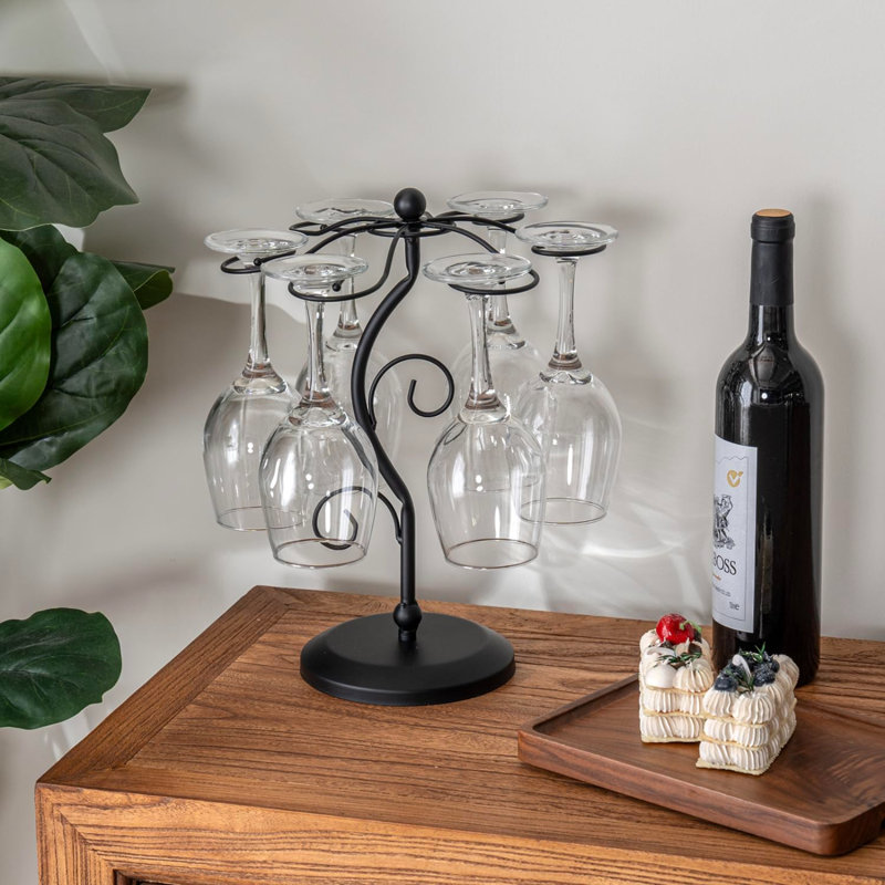 Red Barrel Studio® Freestanding Matte Black Metal Wine Glass Rack | Wayfair
