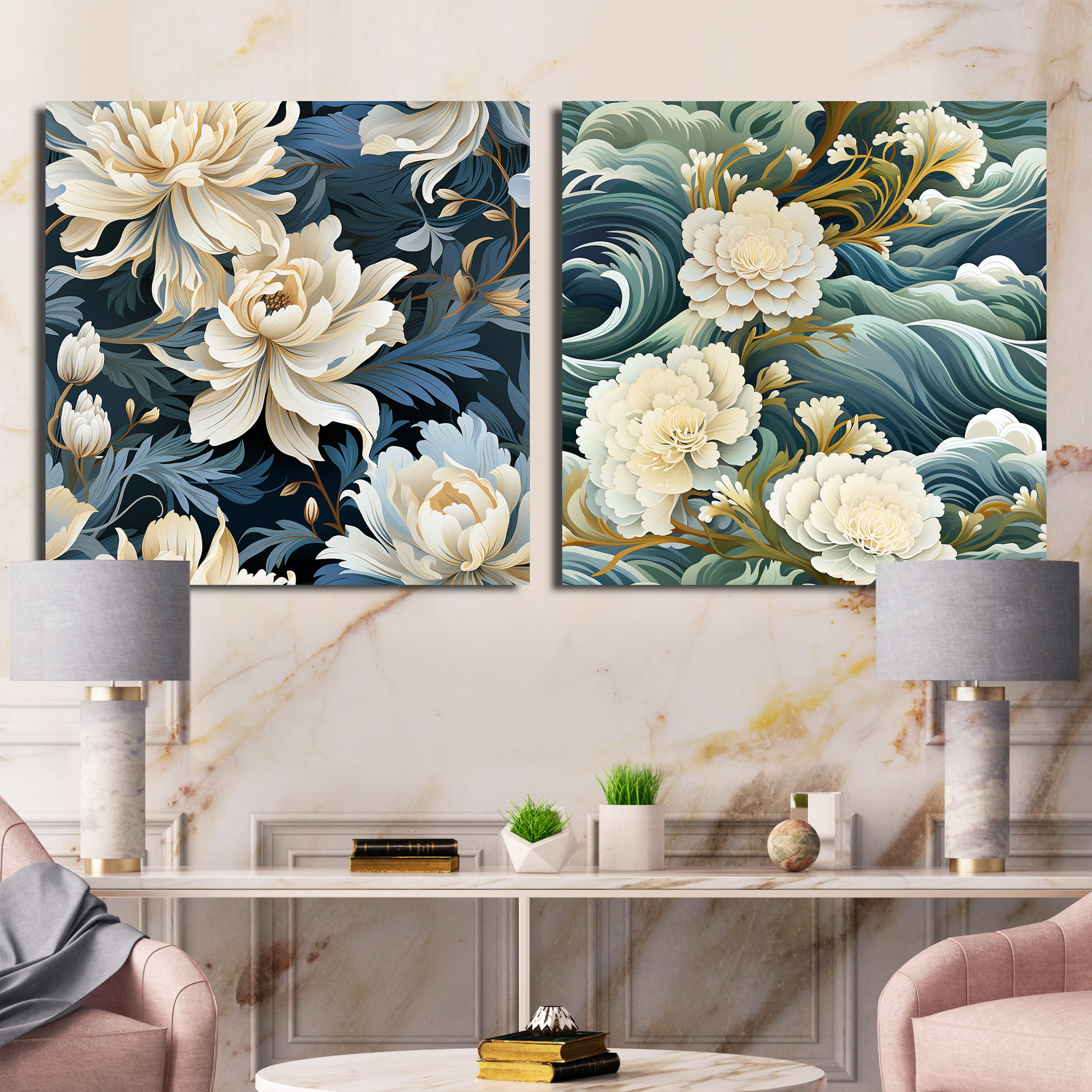 Design Art White And Blue Chrysanthemum Zen Tranquility III - Floral ...