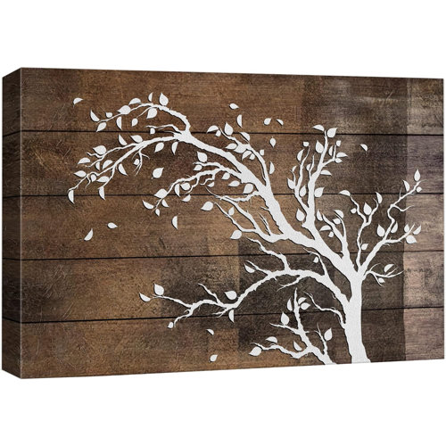 IDEA4WALL Forest Tree Silhouette On Wood Effect Panel On Canvas Print ...