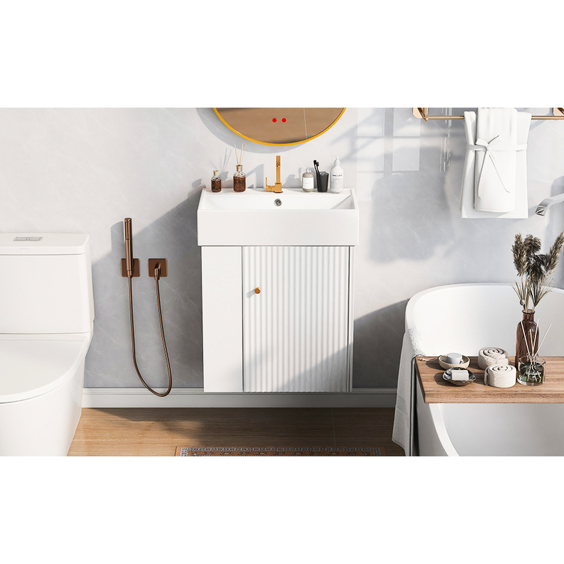 Hokku Designs 21.6" Bathroom Vanity With Ceramic Sink - Black, Left ...