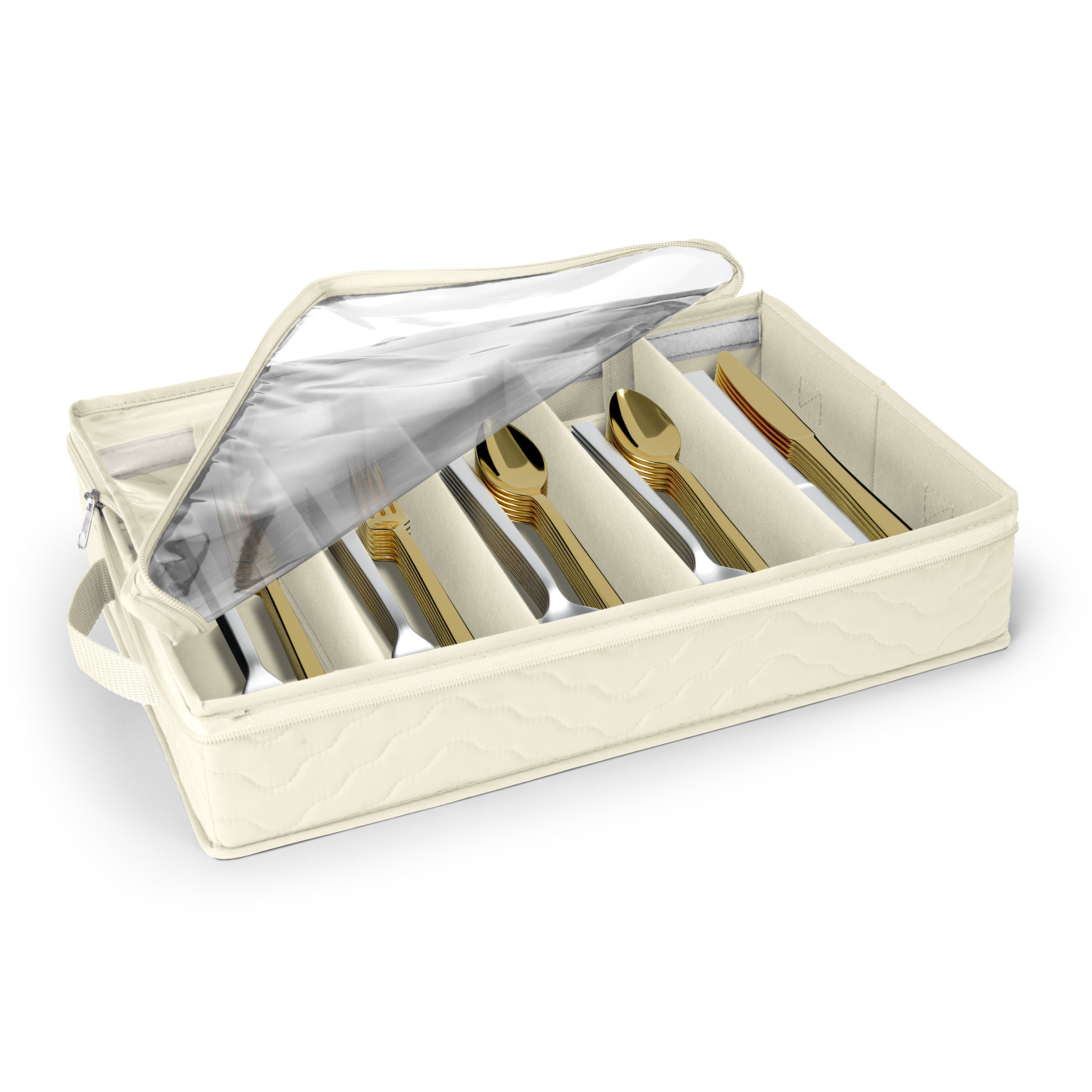 Sorbus Quilted Flatware Storage Box Set with Zipper Clear Lid ...
