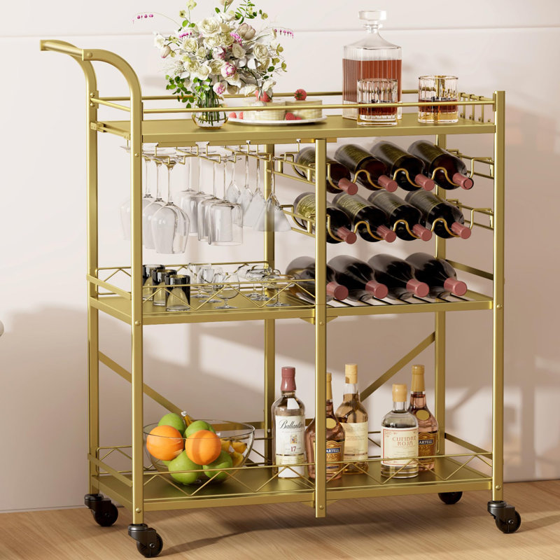 Everly Quinn Bar Cart - Large Foldable Serving Cart For Wine & Drinks ...