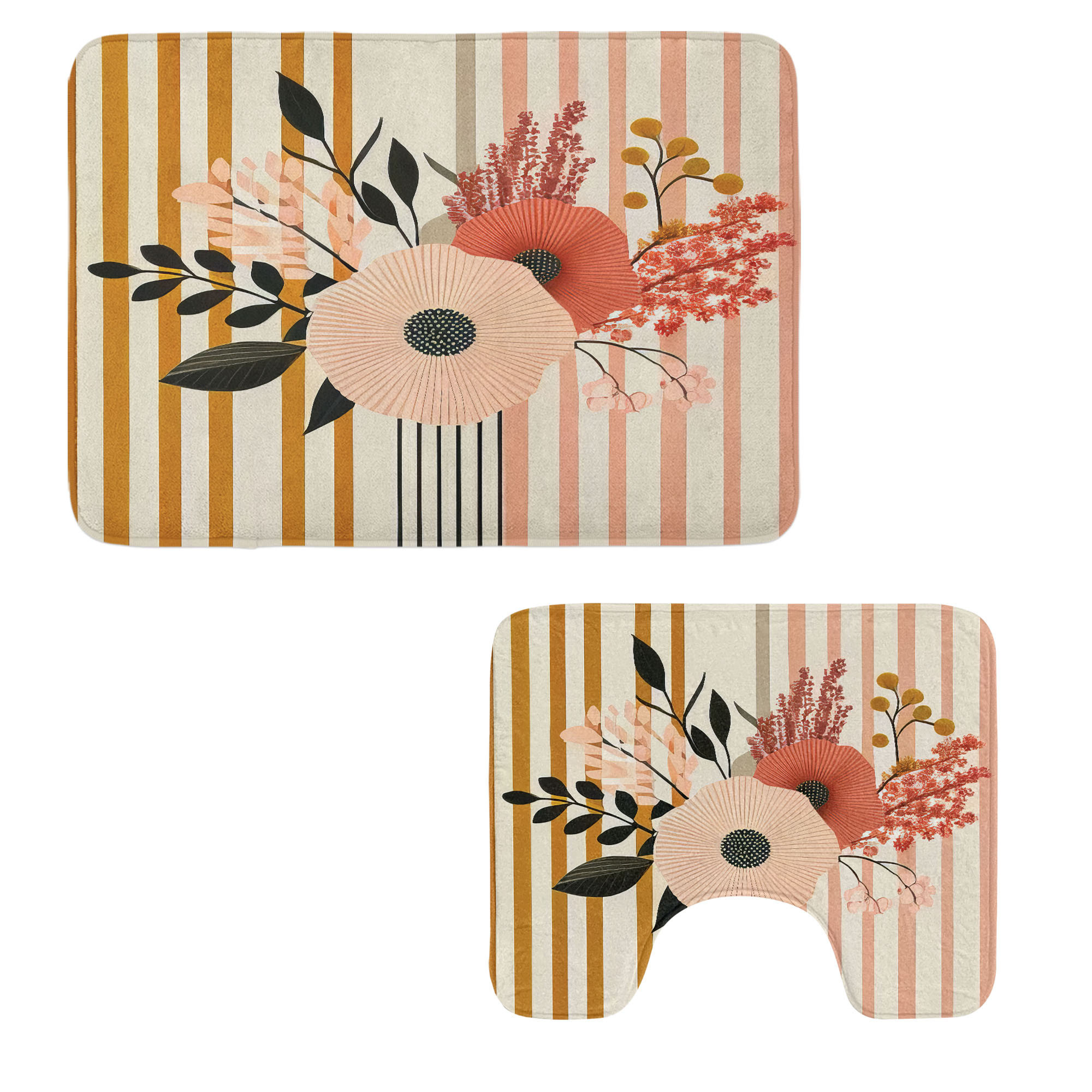 East Urban Home Floral Bathroom Rug Set 2 Pieces Rectangle & Contour ...