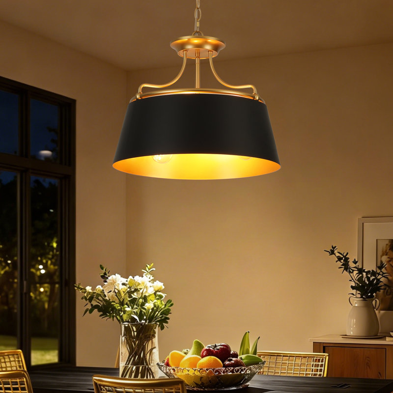 17 Stories Ether 3-Light Adjustable Chain Chandelier With Black & Gold ...