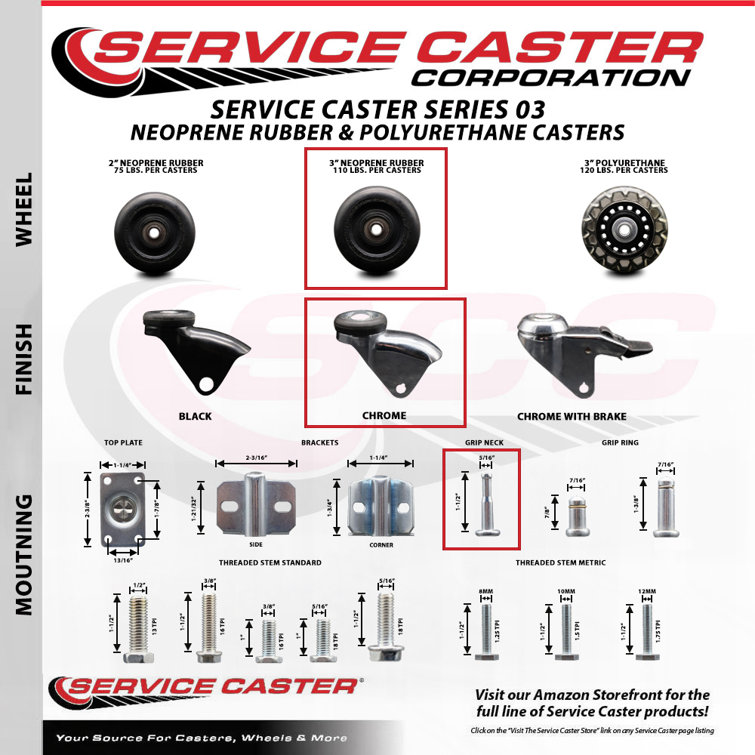 Service Caster Polyurethane Grip Neck Stem Caster | Wayfair