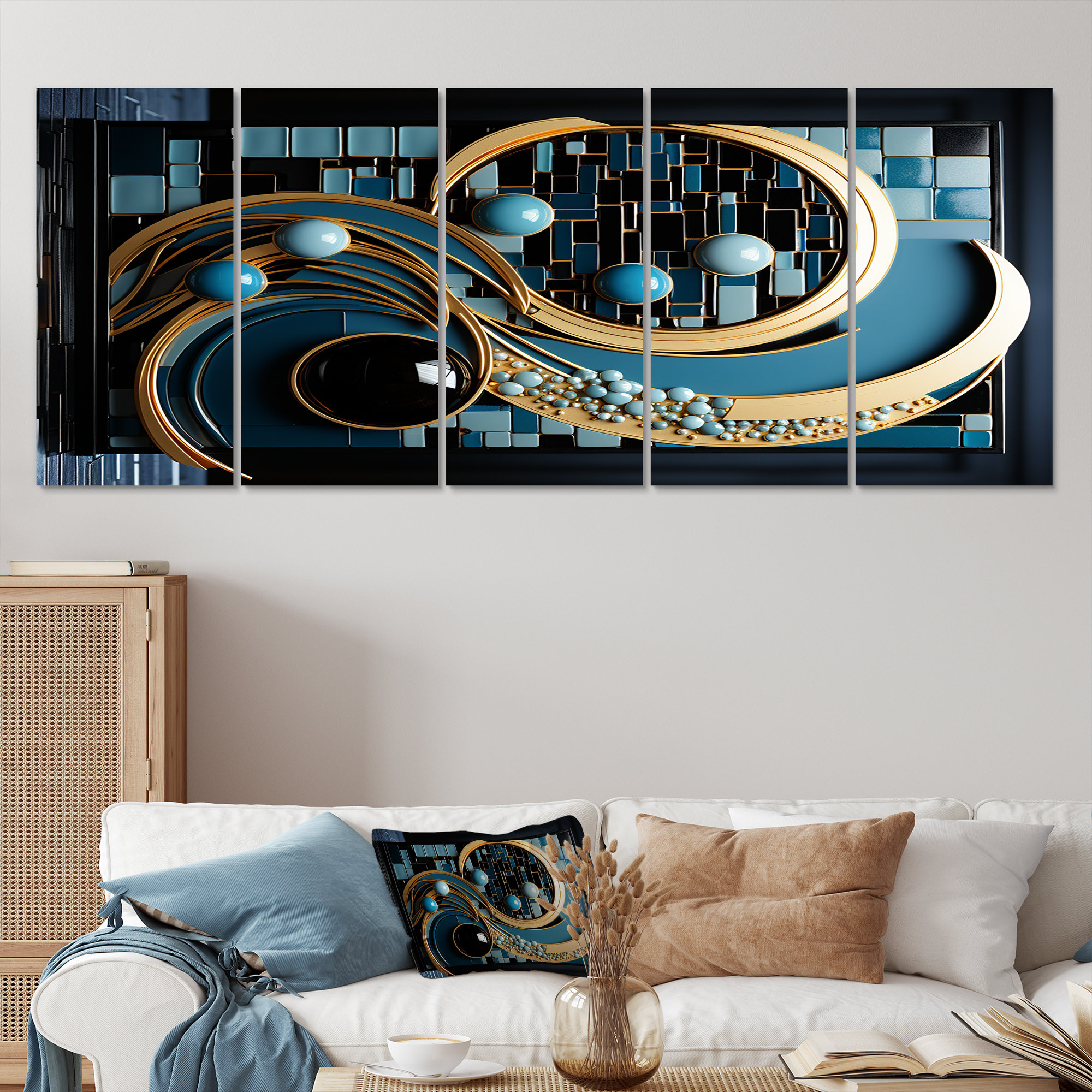 Ivy Bronx Circular Light Blue Contemporary Art Nouveau - Geometric Wall ...