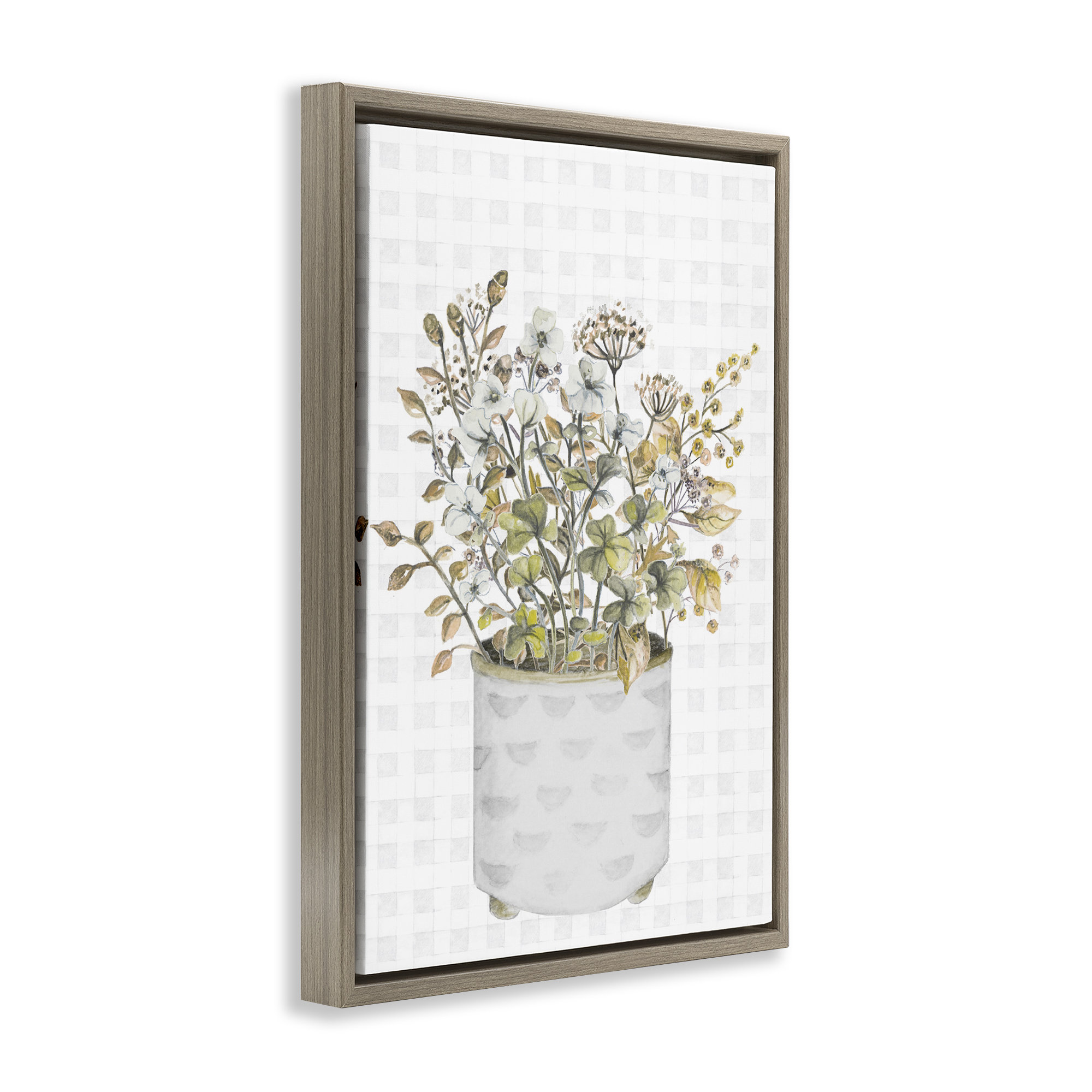 Bungalow Rose Neutral Potted Wildflowers Framed Floater Canvas by ...