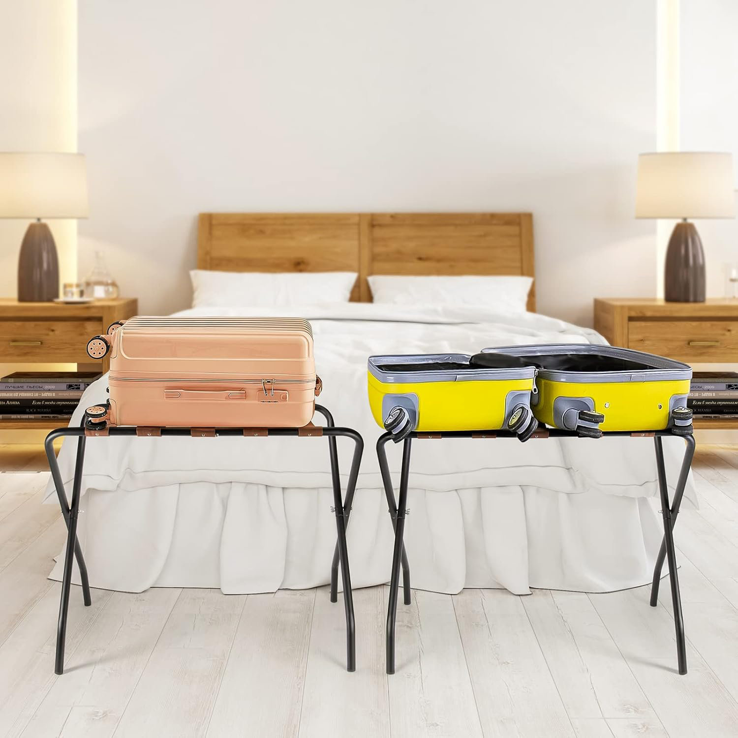 MEBROT 2 Pack Luggage Racks For Guest Room, Steel Folding Suitcase ...