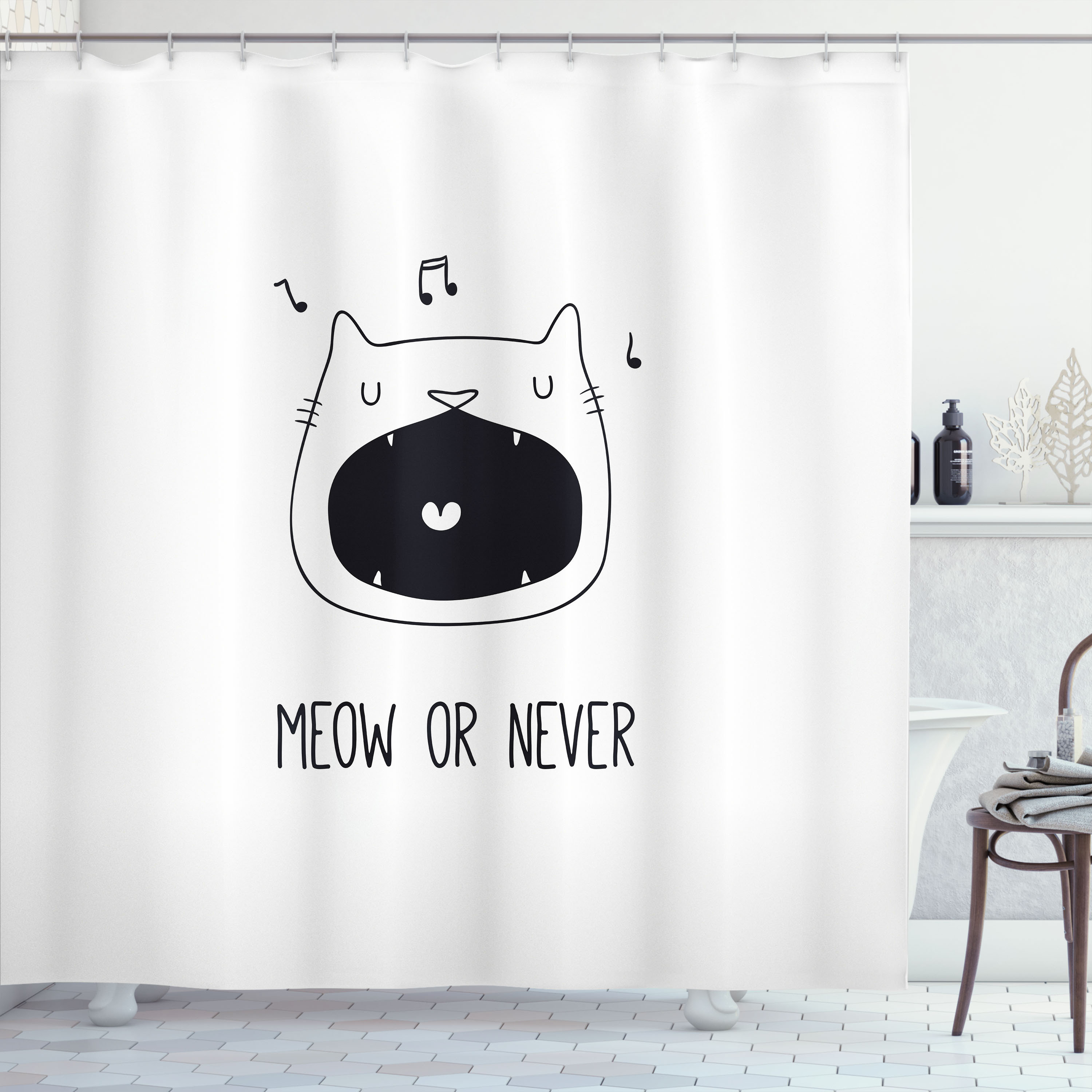 East Urban Home Cat Lover Shower Curtain Meow or Never Word Fangs Dark ...