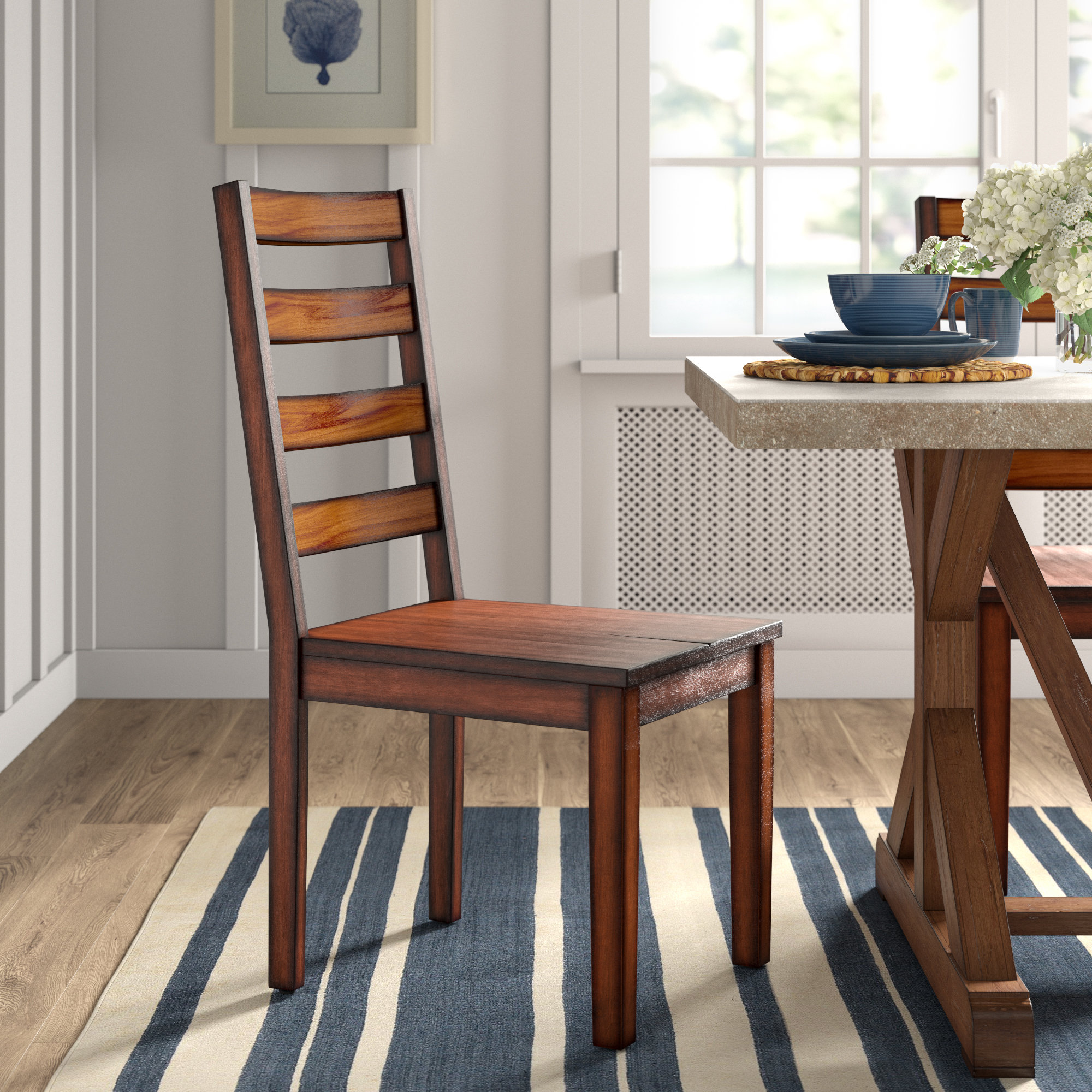 Mercer41 Godrick Solid Wood Ladder Back Side Chair in Tobacco Oak ...