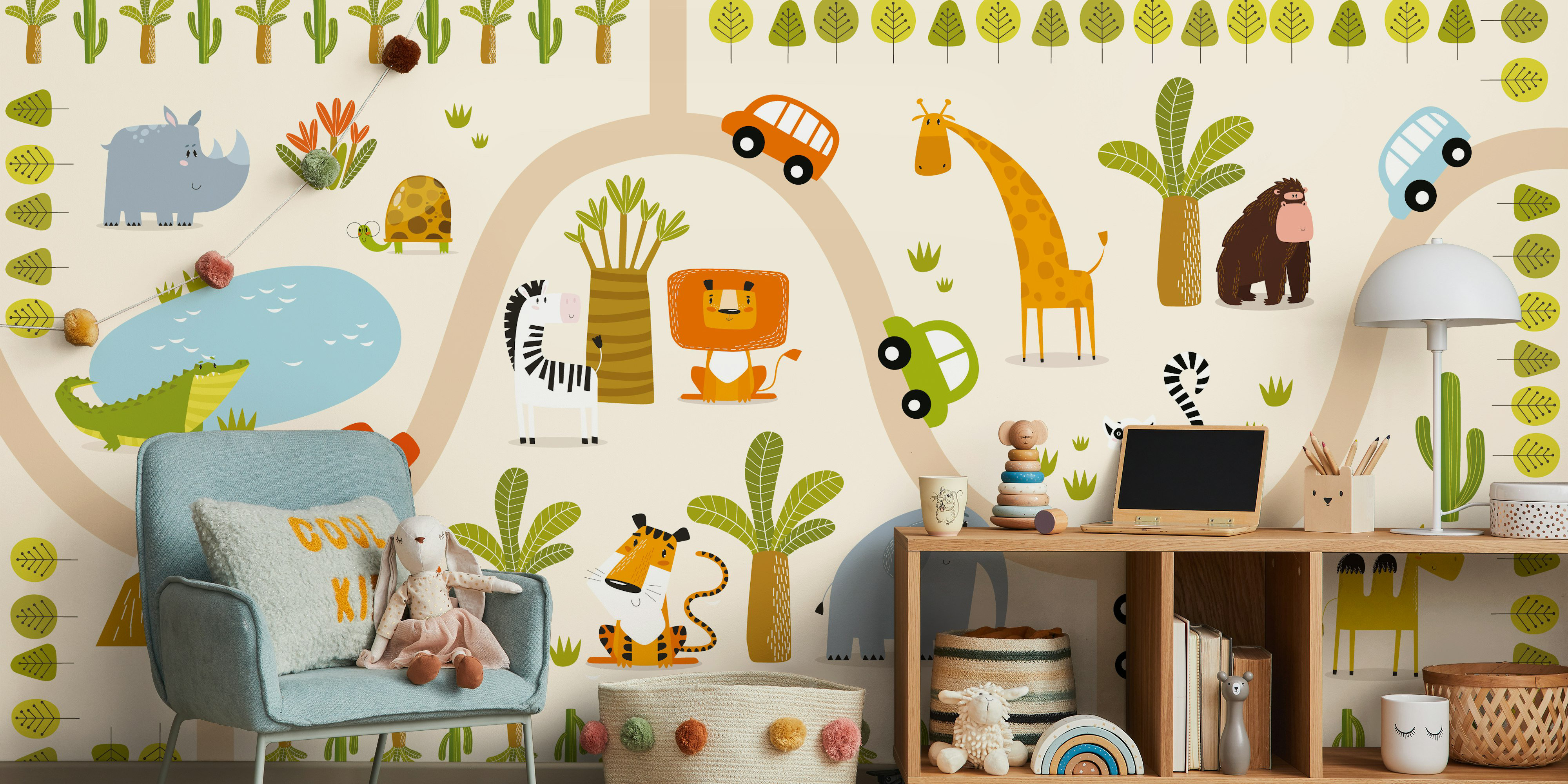 Wildon Home® Sorosh Interactive Car Road Jungle Paintable Wall Mural ...