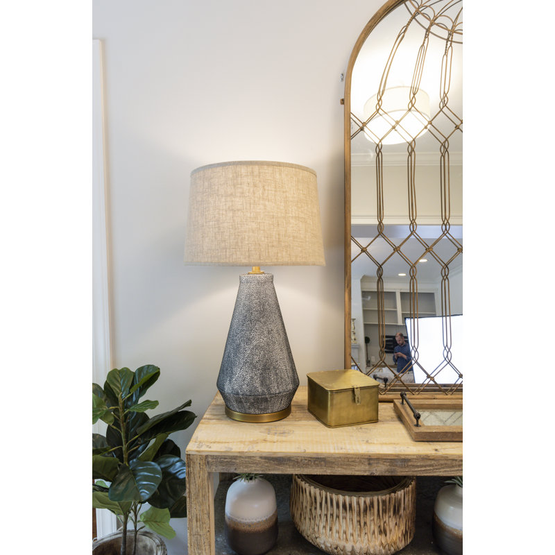 Dakota Fields Gina Textured Ceramic Table Lamp with Linen Shade | Wayfair