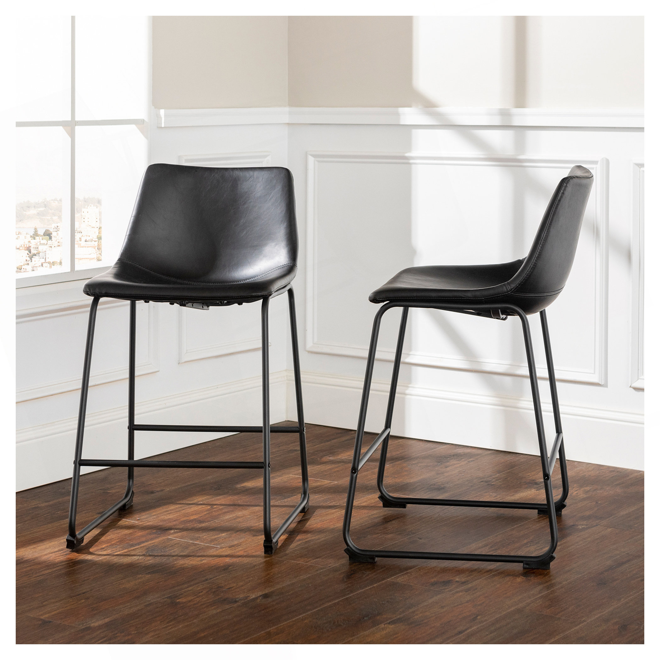 Corrigan Studio Industrial Faux Leather Counter Stools, Set Of 2 ...
