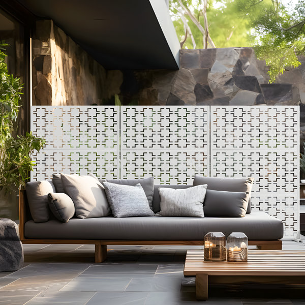 Fency 6 ft. H x 4 ft. W Metal Privacy Screen Fence Panel Square Pattern ...