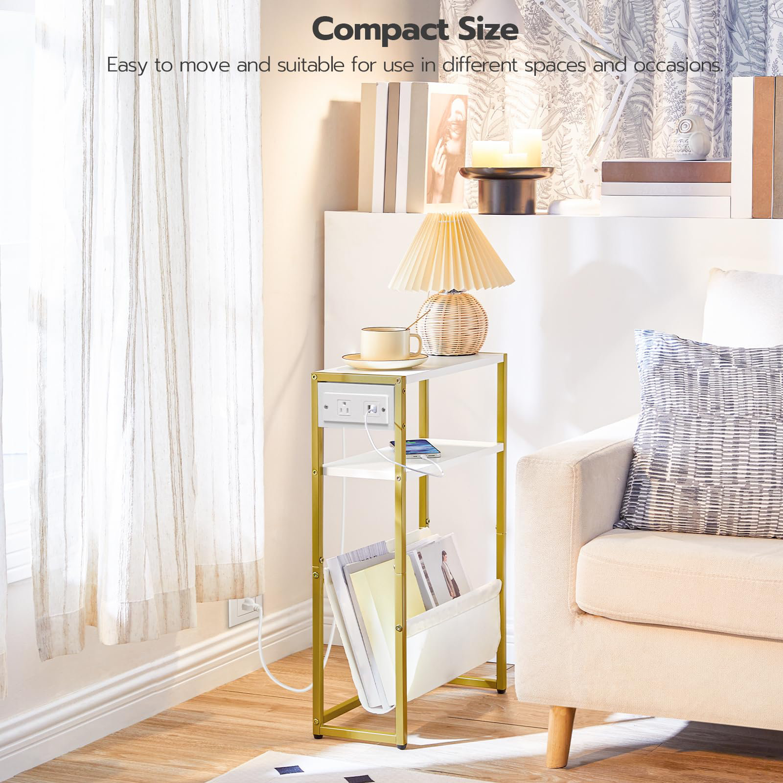 Everly Quinn Narrow Side Tables Set Of 2, End Table With Charging ...