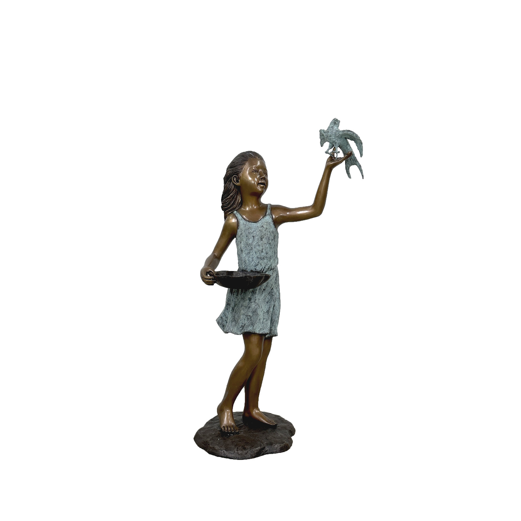 Metropolitan Galleries Bronze Girl Holding Tray with Bird Statue | Wayfair