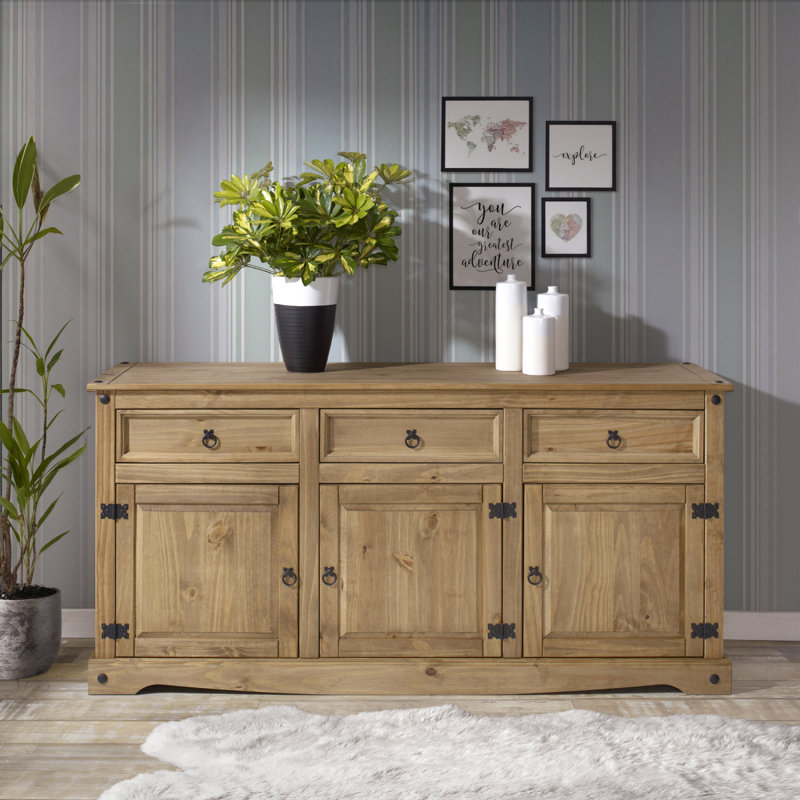 Gracie Oaks Corona 65.91" Wide 3 Drawer Pine Solid Wood Sideboard ...