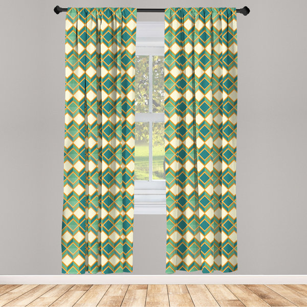 Ambesonne Geometric 4-Panel Curtains, Squares Zigzags Retro Art Pale ...