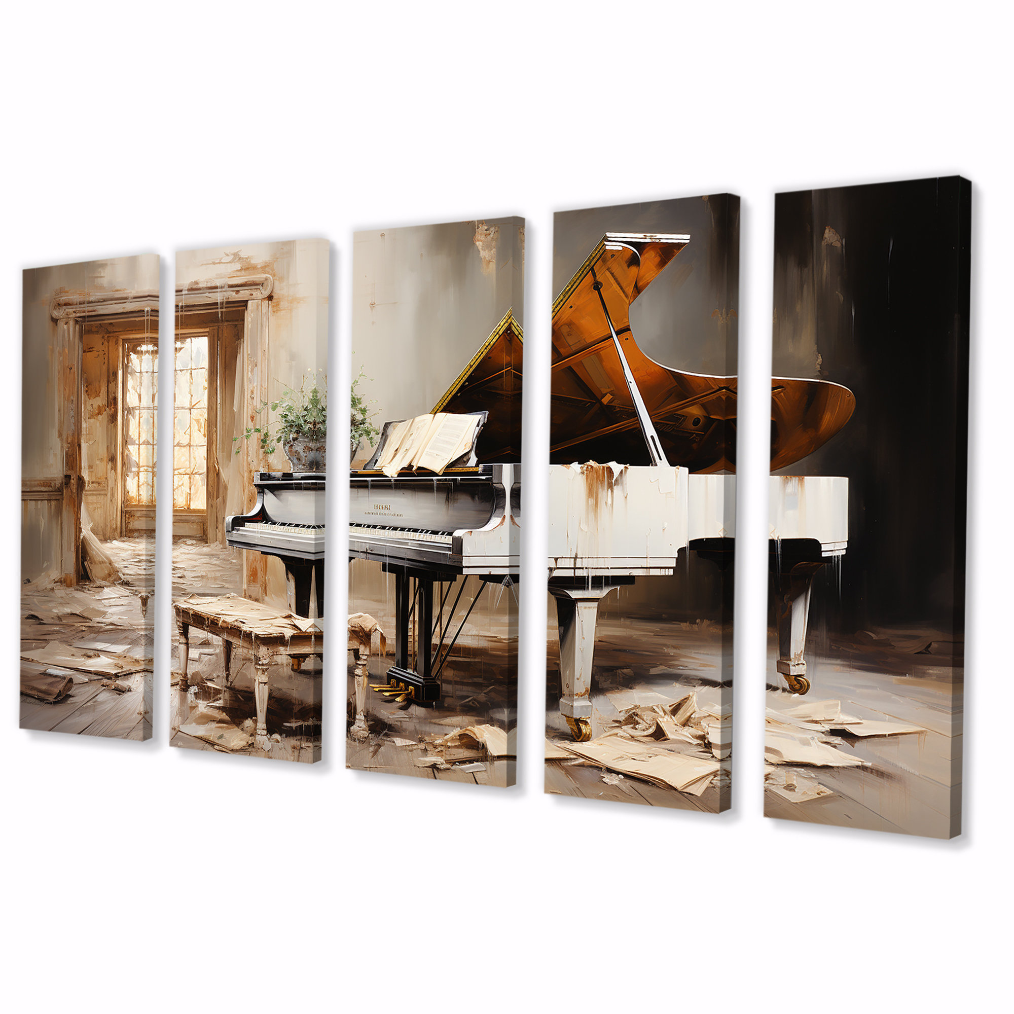 Lark Manor™ Rustic Grand Piano Melody - Music Piano 5 Piece Wall Art ...