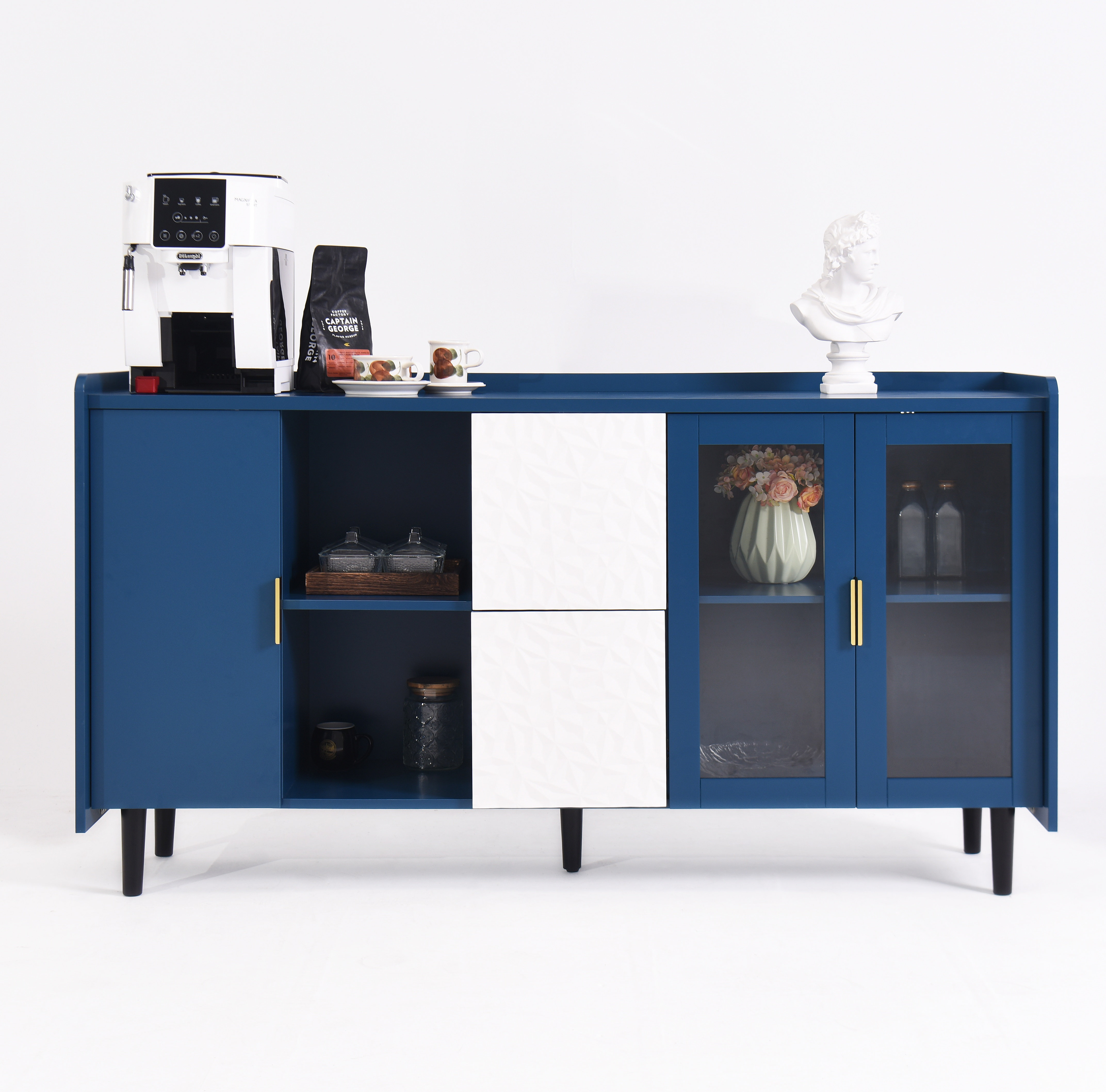 Latitude Run® Modern kitchen Pantry lockers, 2 drawers, 2 open lockers ...