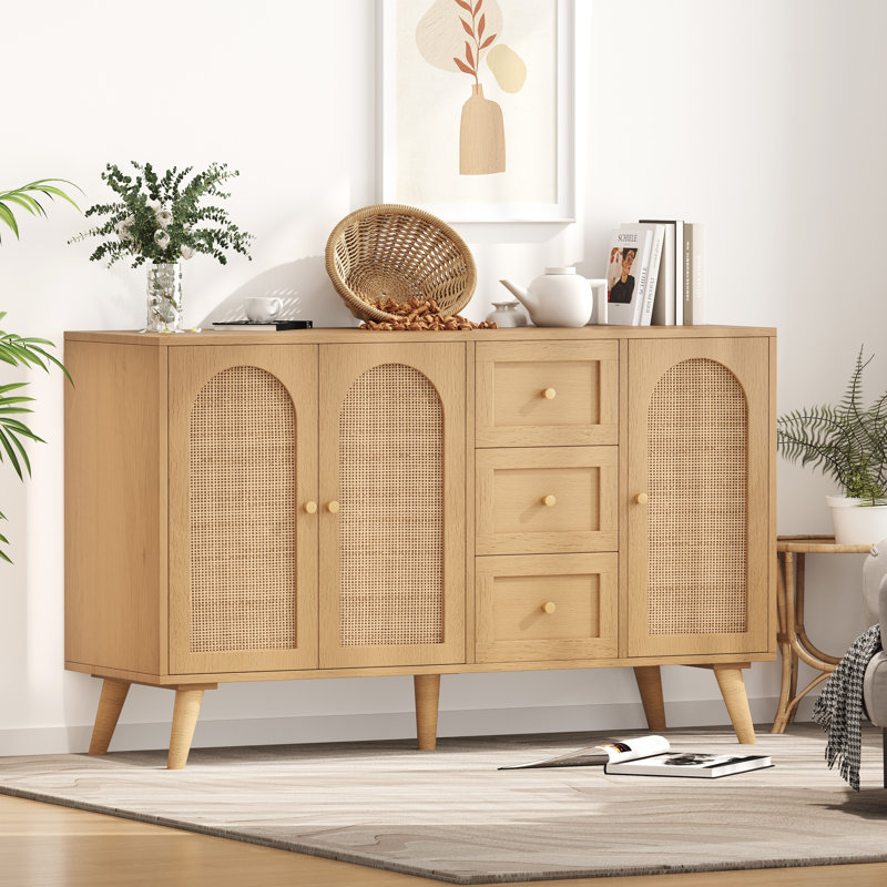 Bay Isle Home™ Ahmiyah 50'' Sideboard, Rattan Kitchen Buffet with Doors ...