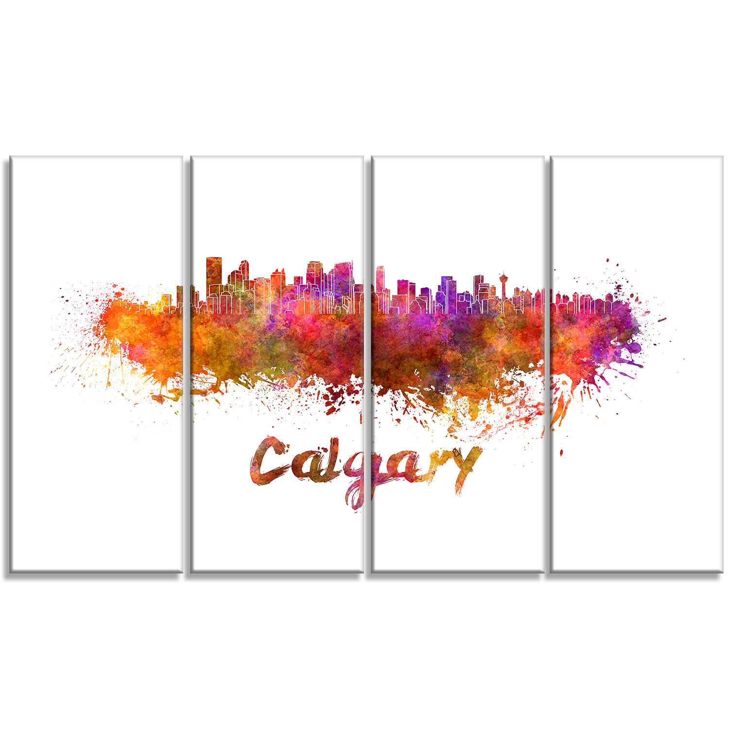 Design Art Calgary Skyline Cityscape 4 Piece Painting Print on Wrapped ...