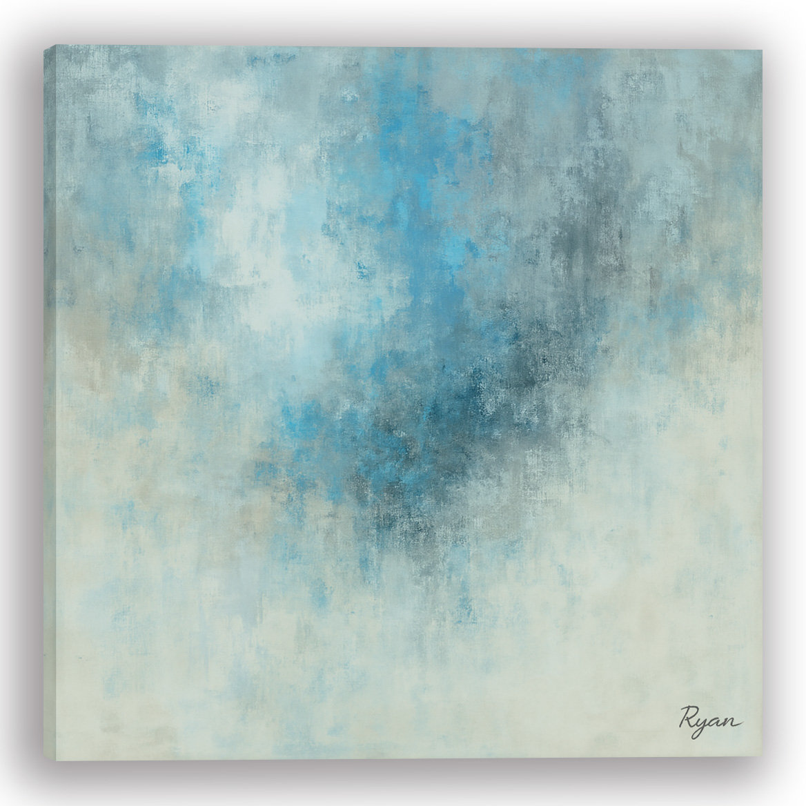 Ebern Designs Misty Horizon – Soft Abstract Blue & Gray Canvas Wall Art ...
