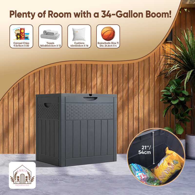 EHHLY 33 Gallon Deck Box, Small Outdoor Storage Box Waterproof ...