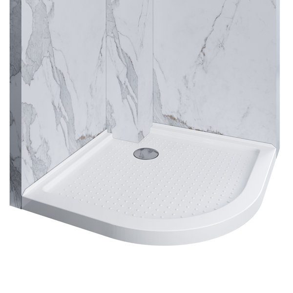 Elegant 38" W x 38" D x 3" H Round Corner Shower Pan with Corner Drain ...