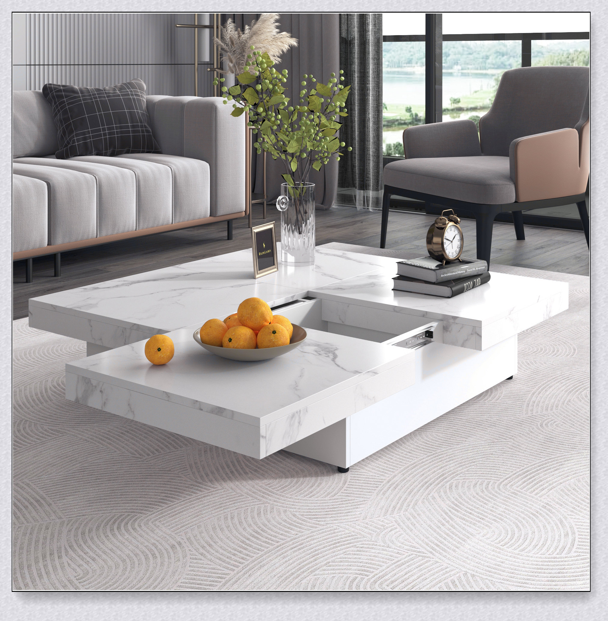 Ivy Bronx Modern minimalist coffee table, solid wood coffee table ...