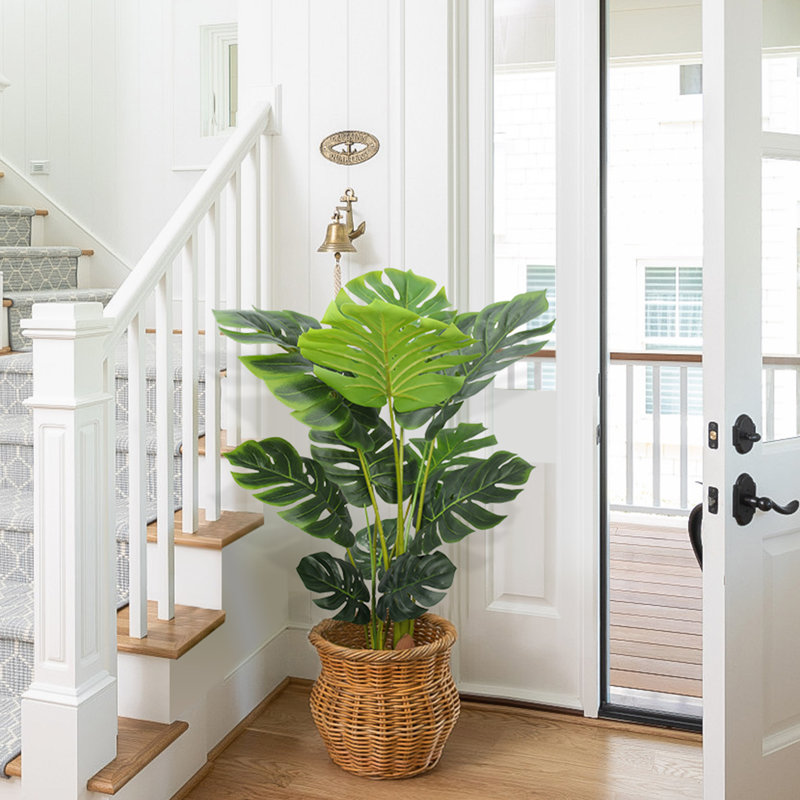 Primrue Monstera Deliciosa Faux Tree in Black Plastic Pot & Reviews ...