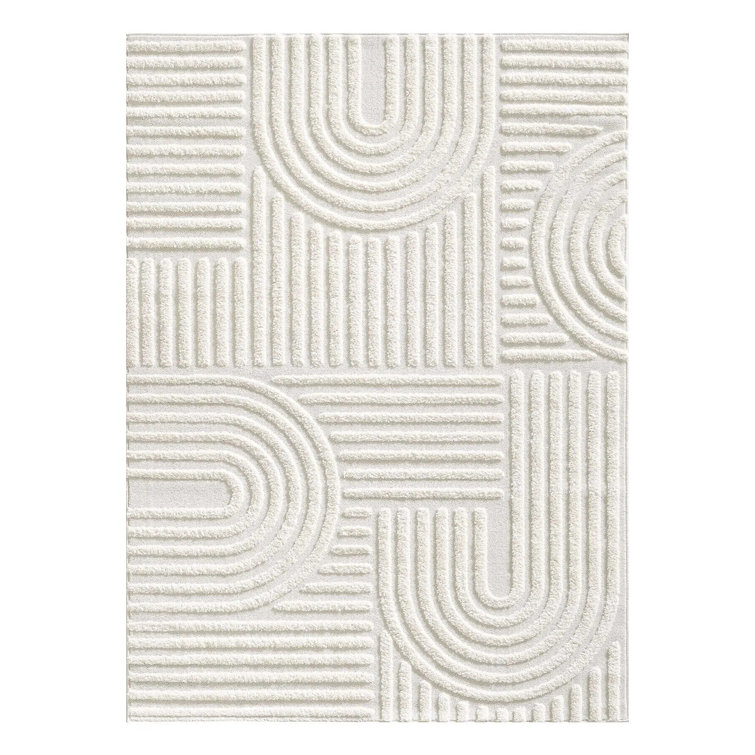 Ivy Bronx Geometric Curved White Area Rugs | Wayfair.co.uk
