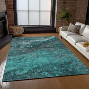Beverly Hills Rugs Abstract Wool Teal/Blue Indoor / Outdoor Area Rug ...