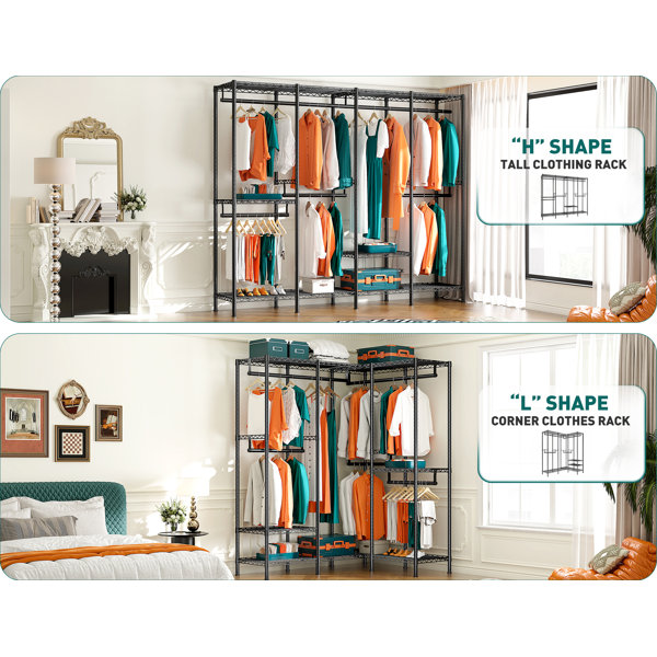 Rebrilliant Maidee 77"H Clothes Rack Heavy Duty Garment Rack Industrial ...