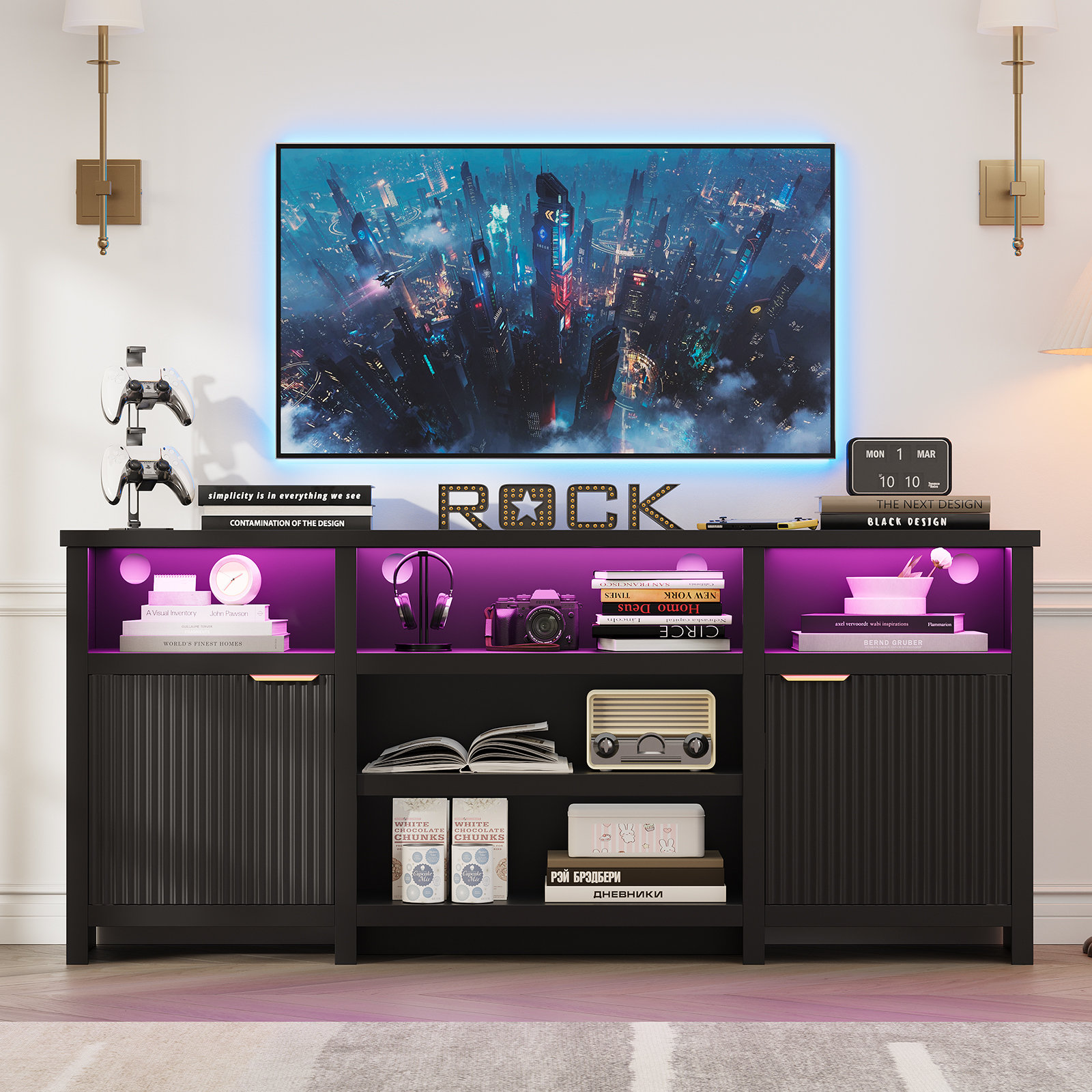 Latitude Run® Fluted TV Stands For Living Room, Heavy Duty ...