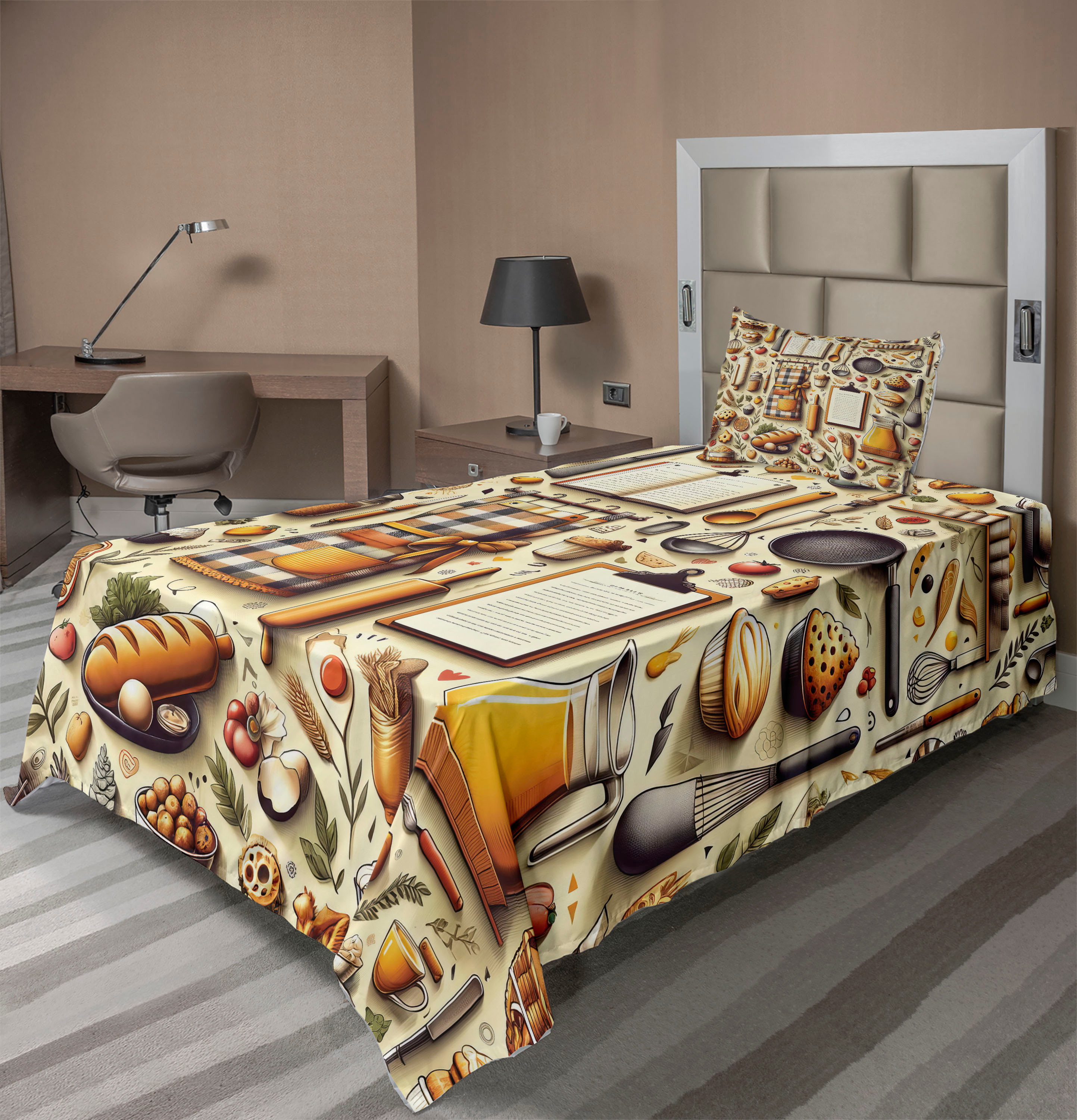 Ambesonne Cooking Themed Sheet Set Chef Food Kitchen Cream and Orange ...