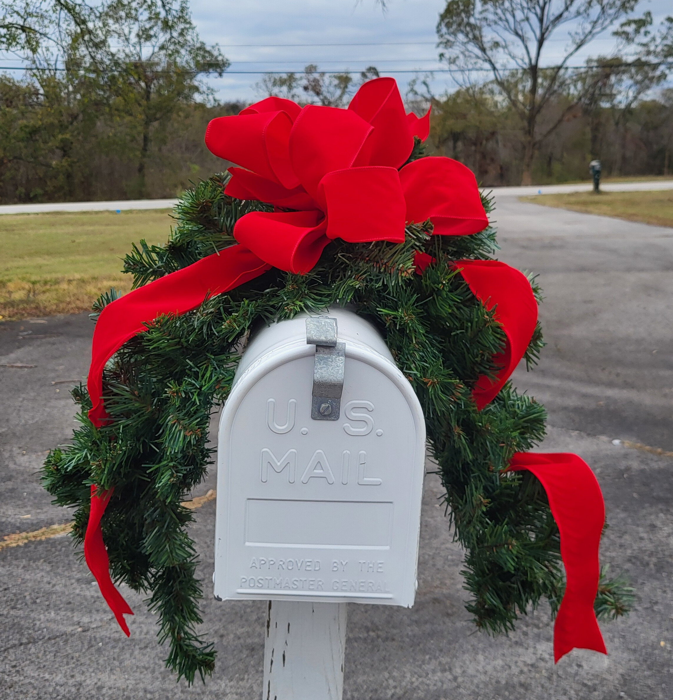 The Holiday Aisle® Faux Greenery And Red Velvet Bow Mailbox Swag | Wayfair