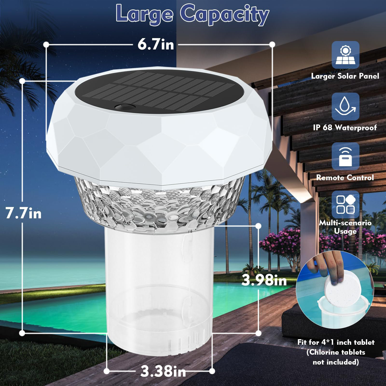 Zeki Shoggy Solar Pool Chlorine Floater With Colourful Lights, Remote ...
