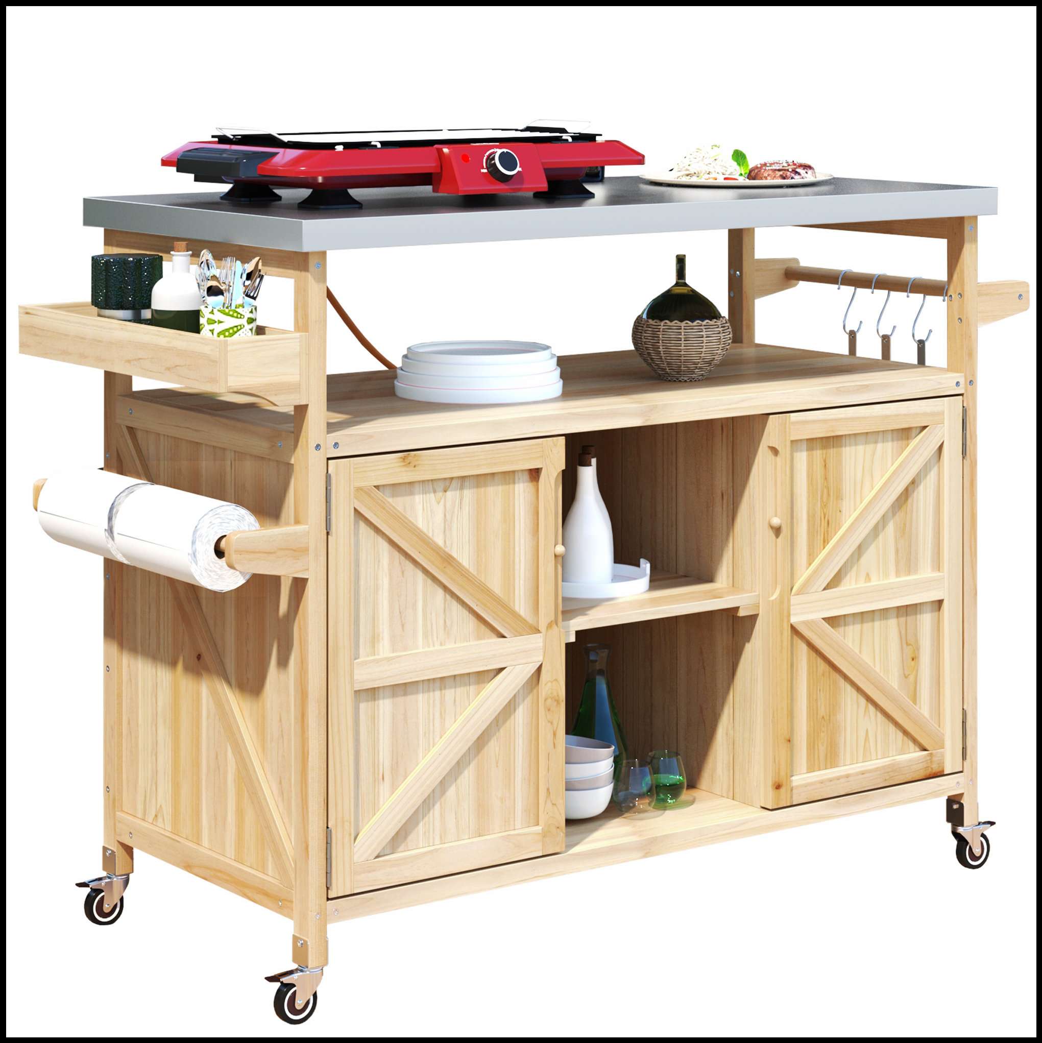 One Allium Way® Outdoor Kitchen Island with Natural Wood Finish ...