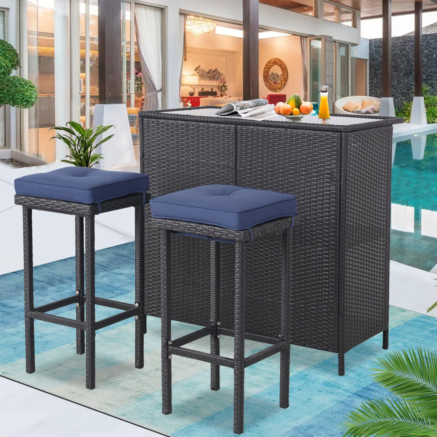 Latitude Run® Bar Set With Steel Frame And Wicker Outer Material ...