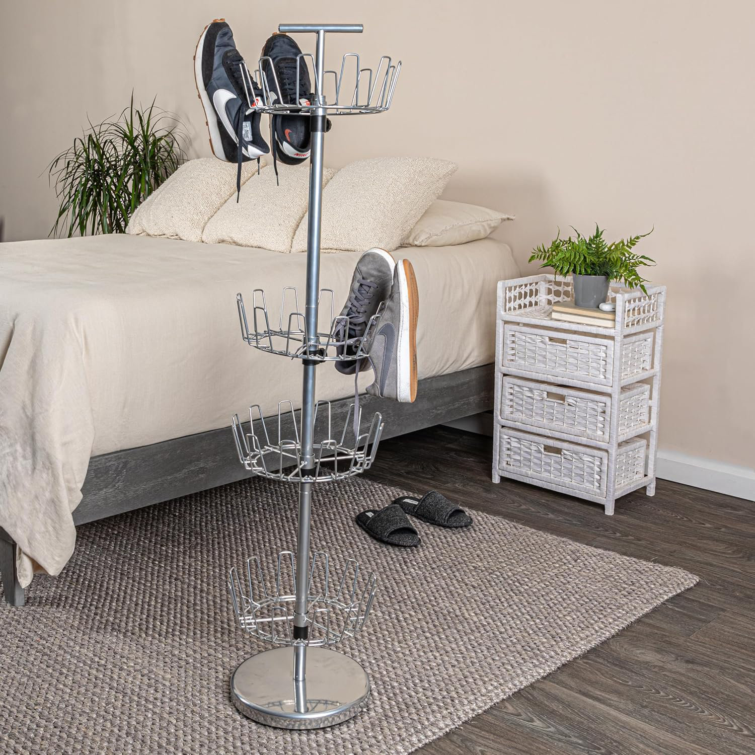 Rebrilliant 4-Tier Rotating Shoe Rack, Heavy Duty Steel with ...