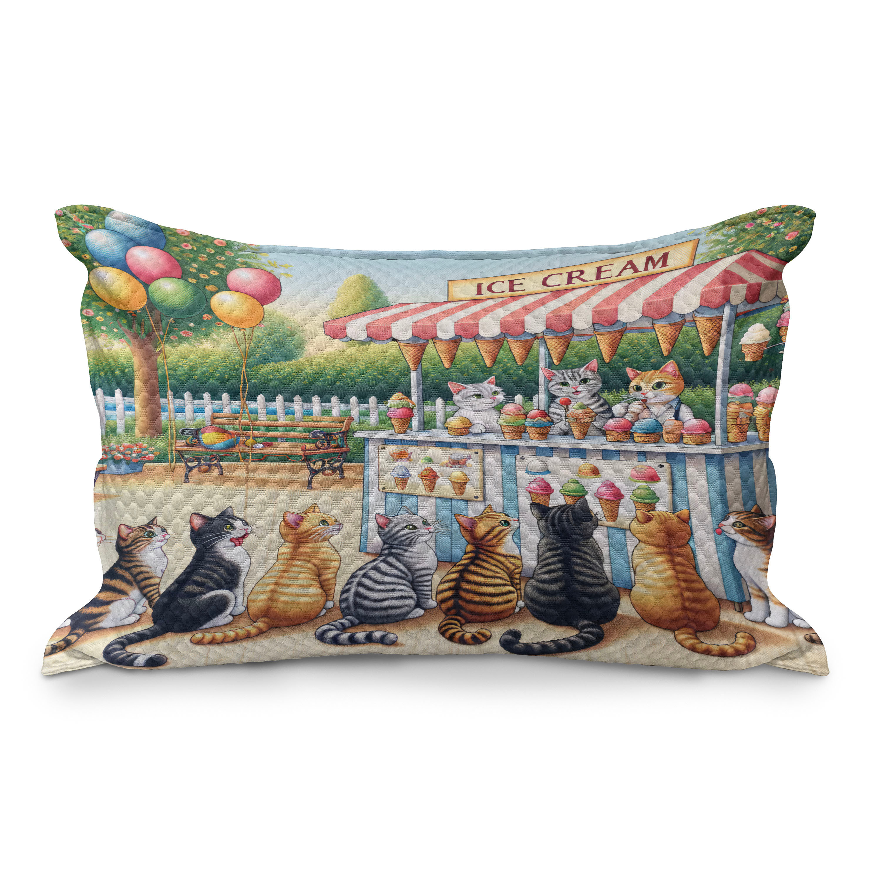 Ambesonne Cats Quilted Pillowcase Delicate Kittens and Ice Cream ...