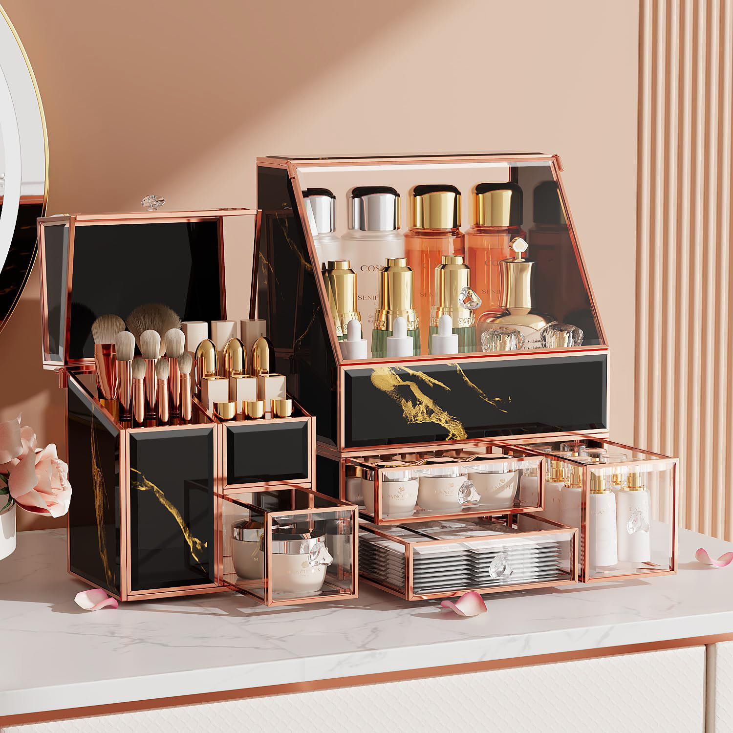 JITQI Large Makeup Organizer for Vanity Multi-Purpose Makeup Organizer ...