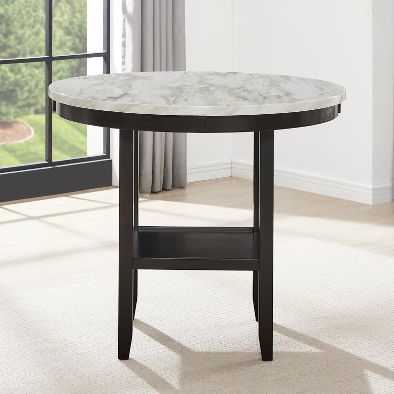 Winston Porter Triss Round Counter Height Wood Dining Table with Shelf ...