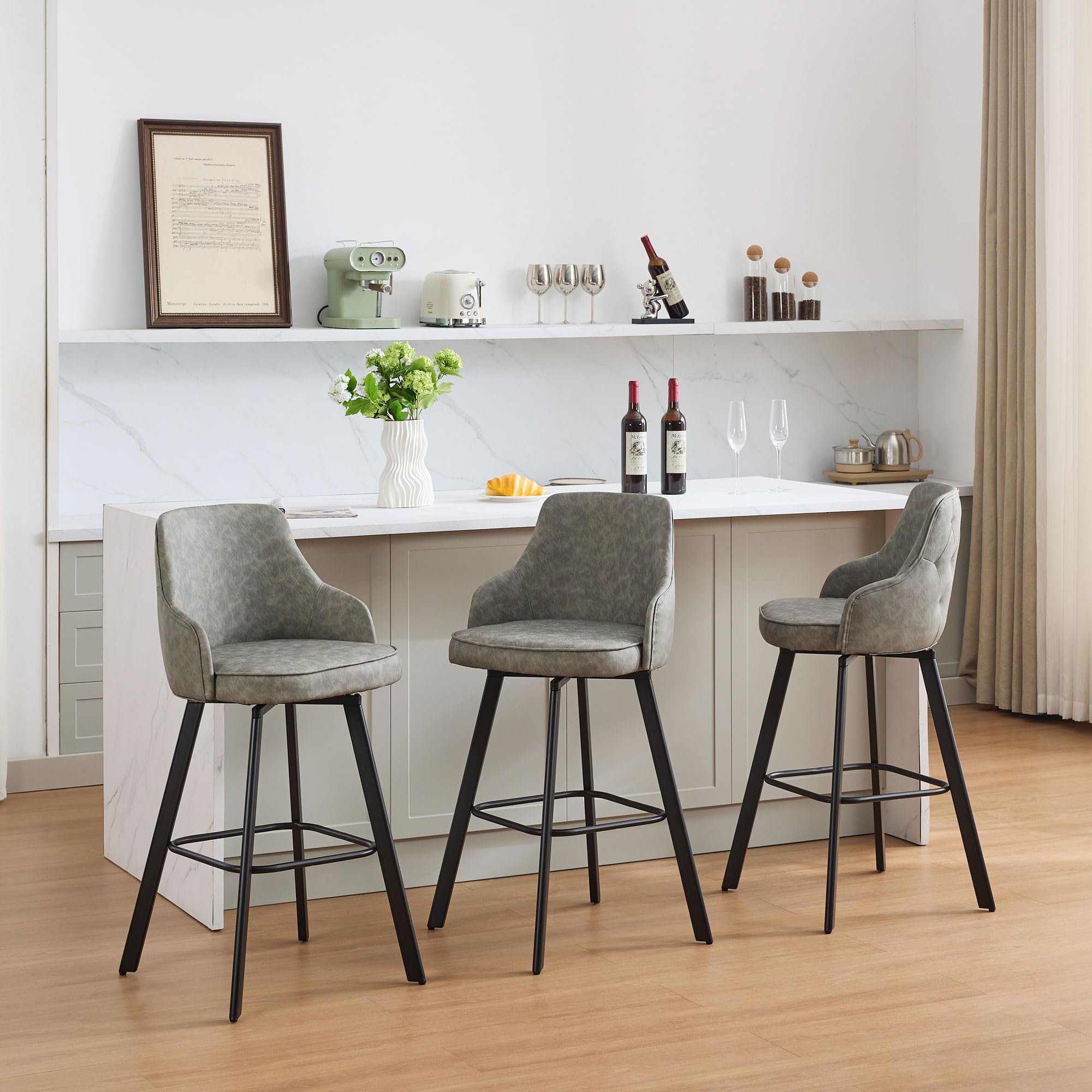 George Oliver Bar Stools Set of 2/3/4, 26/30" Swivel High Back Bar ...