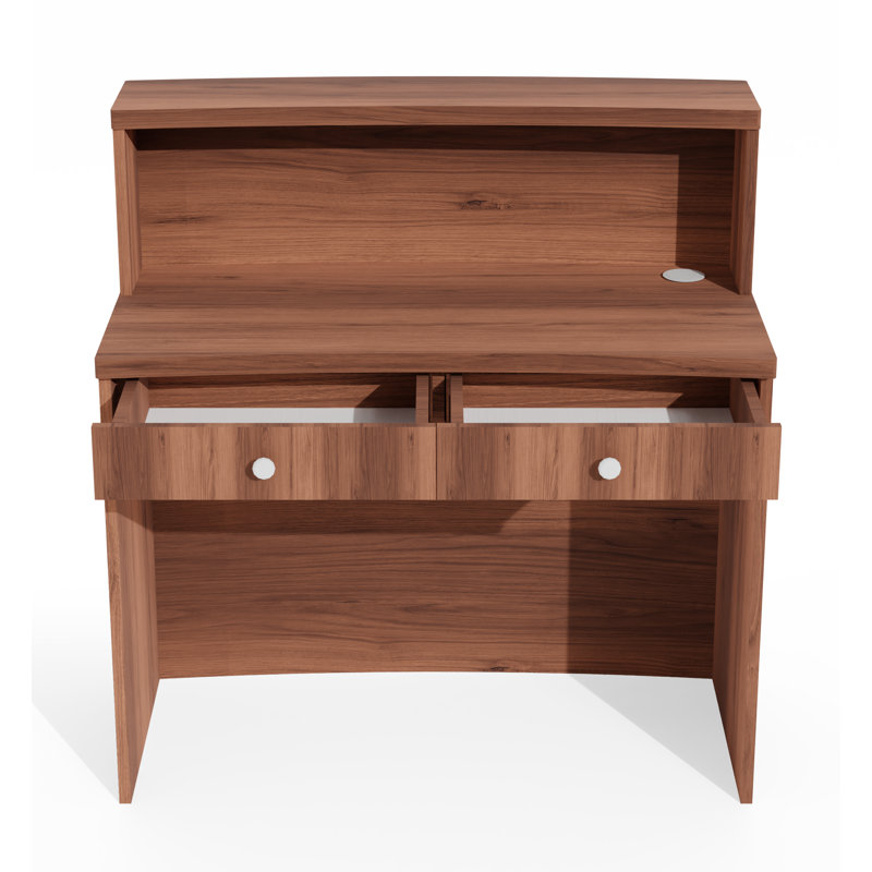 Inbox Zero Nasjah 47" Walnut Reception Desk w/Transaction Counter ...