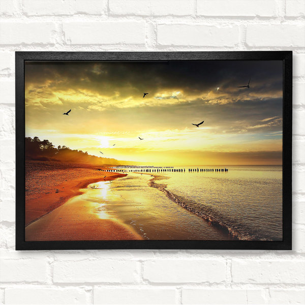 Highland Dunes Stunning Yellow Sunset Beach Framed Print | Wayfair.co.uk