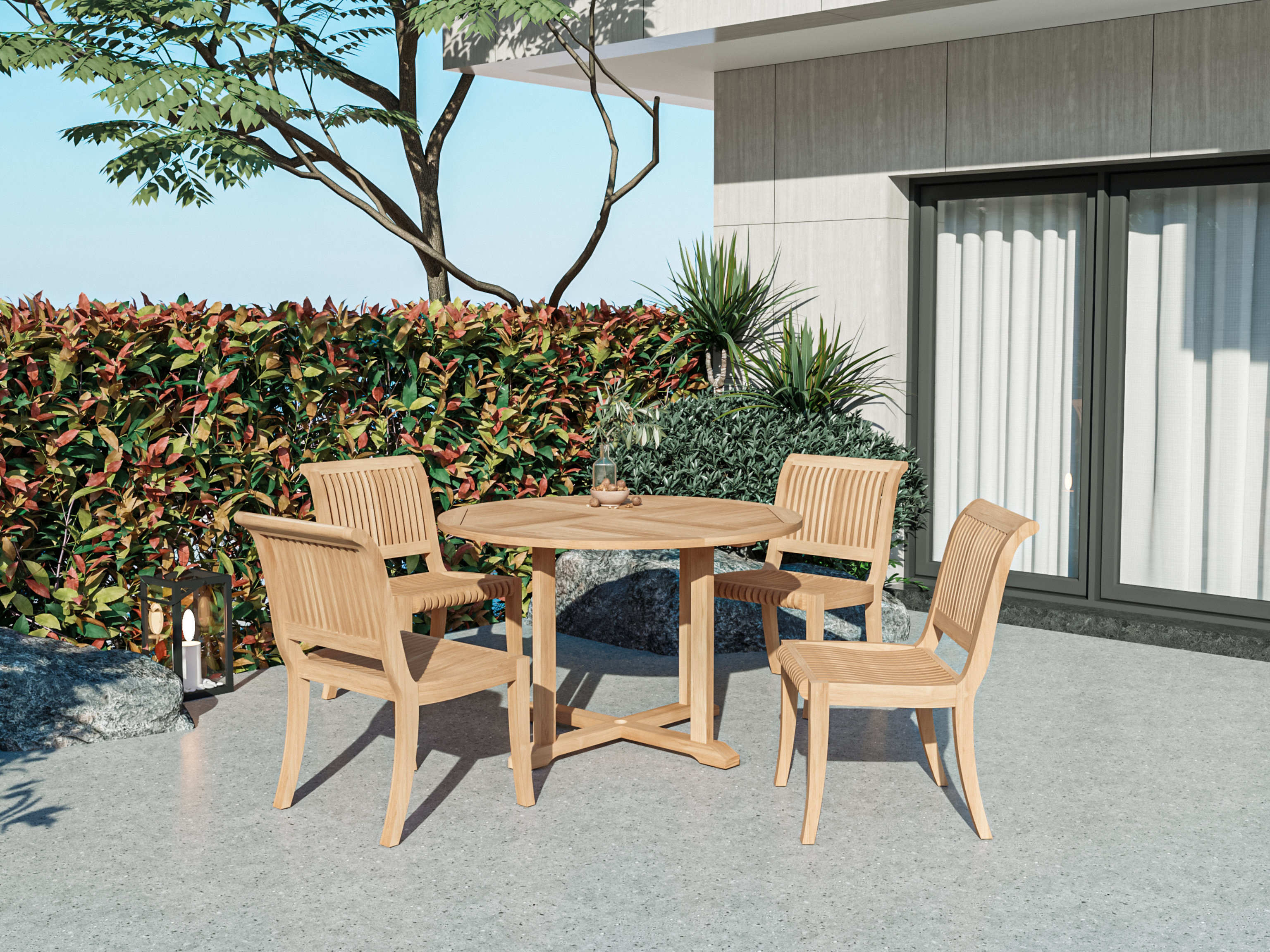 Rosecliff Heights Kauffman Palm 5-Piece Round Teak Outdoor Dining Set ...