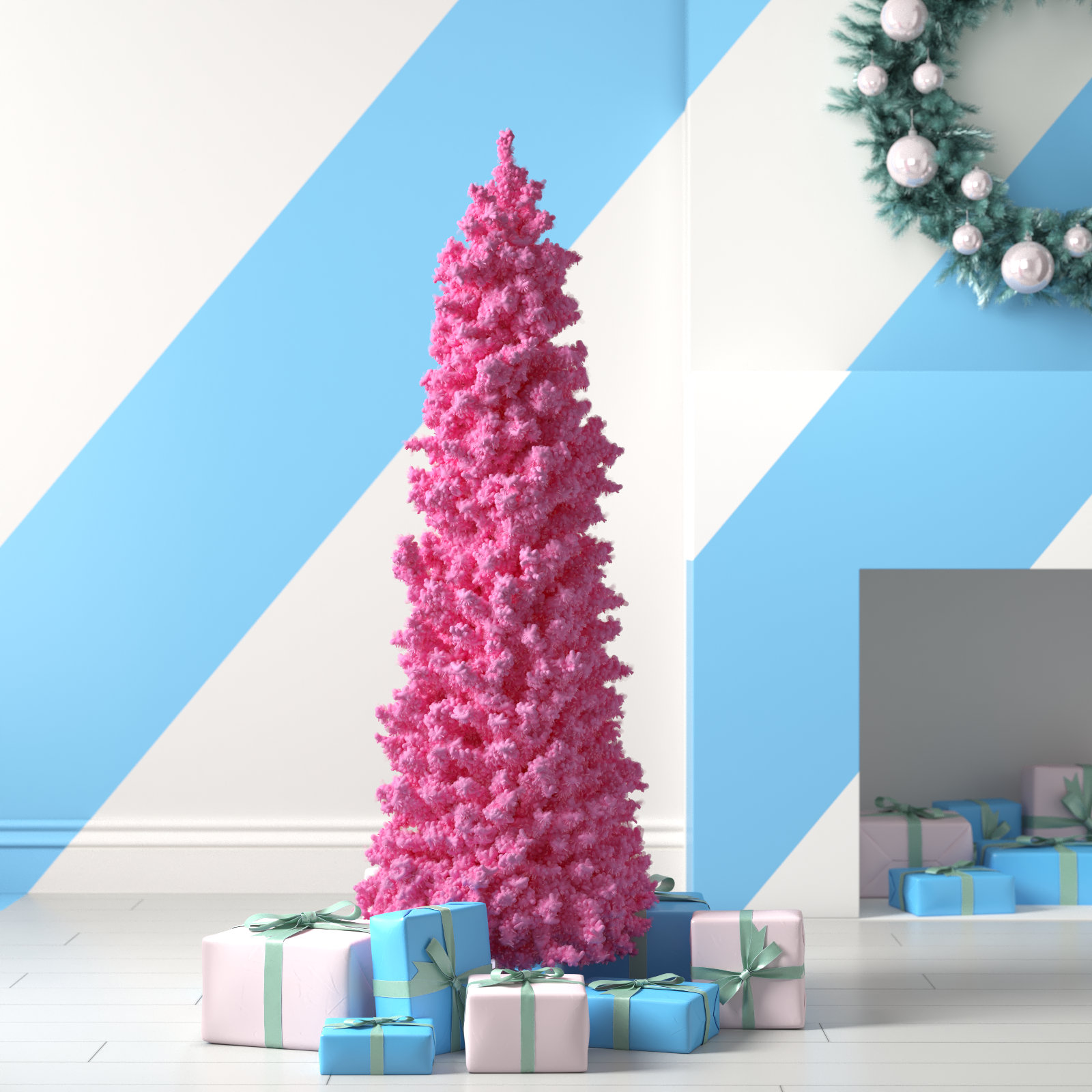 Hashtag Home Flocked Pink Fir Artificial Christmas Tree with Stand ...