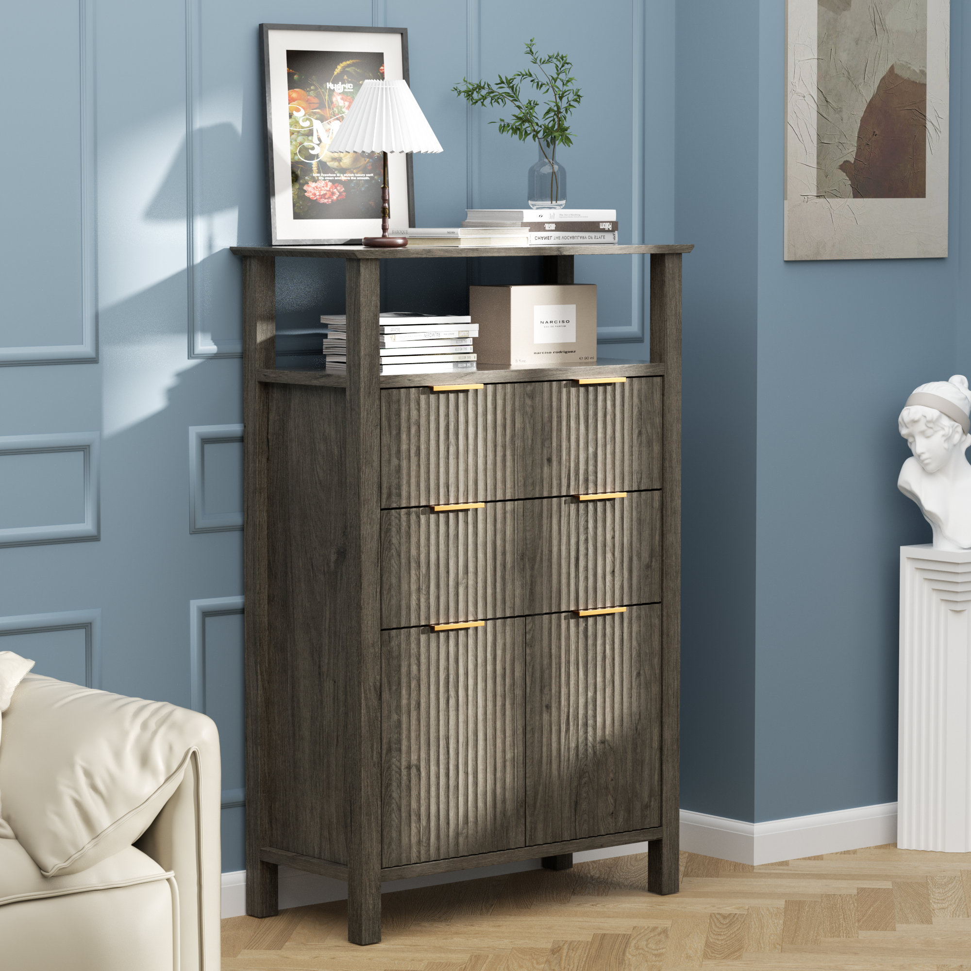 Gracie Oaks Fluted 2 Drawers Dresser For Bedroom 45.3'' Tall Chest Of ...